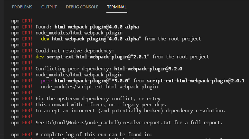 npm install安装报错解决方法_peer html-webpack-plugin@"^3.0.0 || ^4.0.0" from s-CSDN博客
