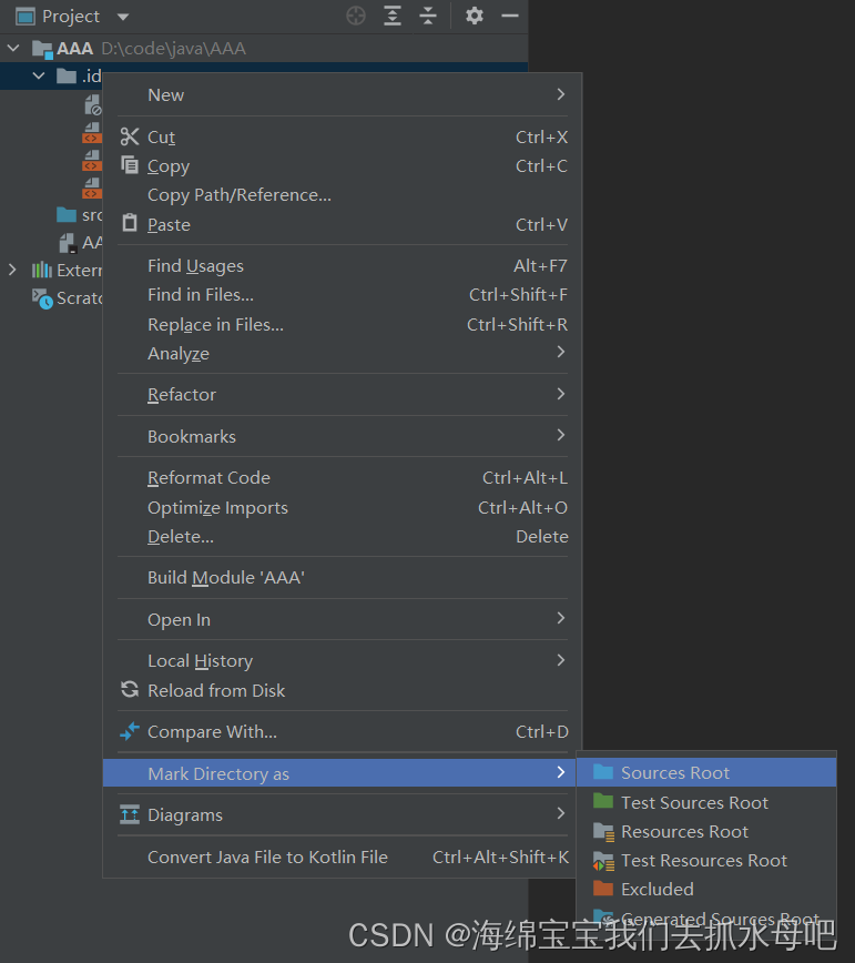 IDEA中Mark Directory as以及package和directory之间的转化-CSDN博客