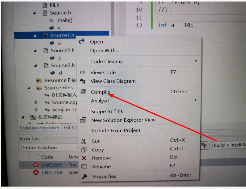 VS2019Severity Code Description Project File Line Suppression State Error LNK2005 “int a“ (?a ...