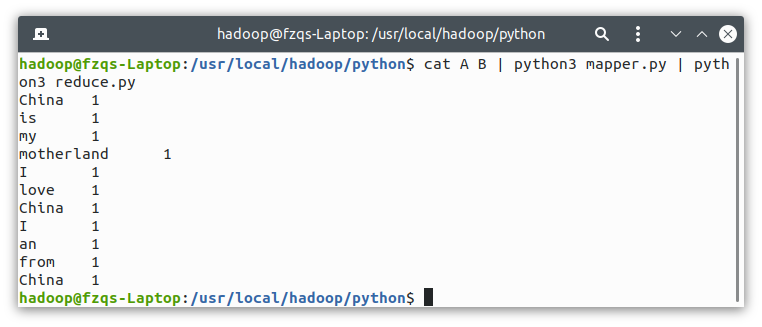 MapReduce编程实践——WordCount运行实例（Python实现）_对于两个输入文件,即文件a和文件b,请编写mapreduce程序,对两个文件进行合并,并剔-CSDN博客