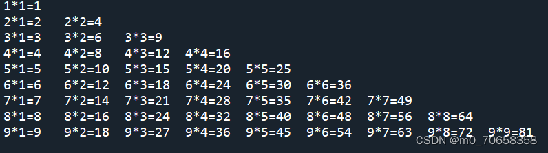 Python九九乘法表(矩形、上三角、下三角) Python输出九九乘法表上三角 Csdn博客