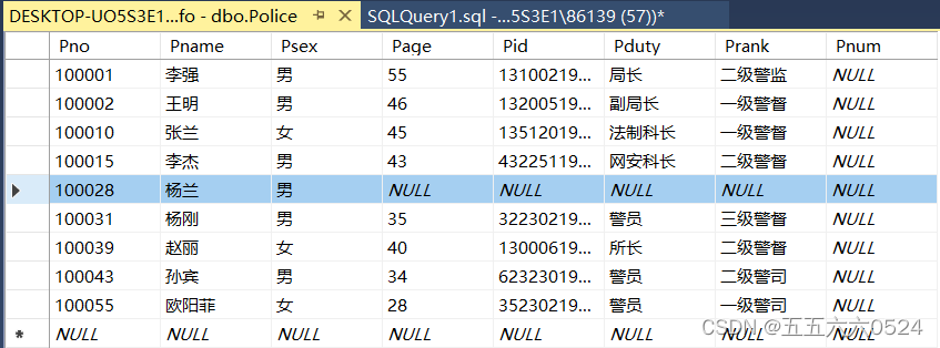 SQL Server数据库实操 第三波 数据更新_向police表 插入元组_五五六六0524的博客-CSDN博客