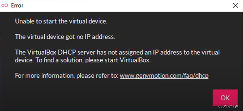 Genymotion Error : Unable To Start The Virtual Device.The Virtual Device Got No IP Address ...