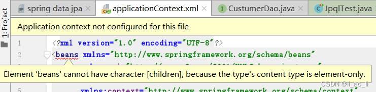 Element ‘beans‘ cannot have character [children], because the type‘s content type is element ...