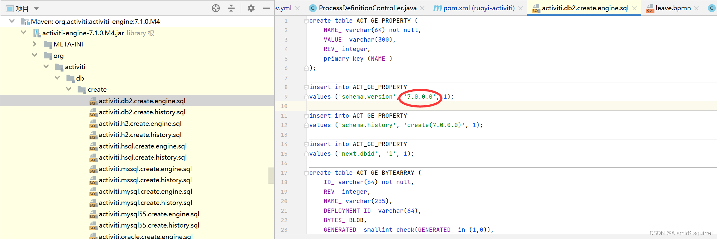 engine.ActivitiException: Could not update Activiti database schema: unknown version from ...