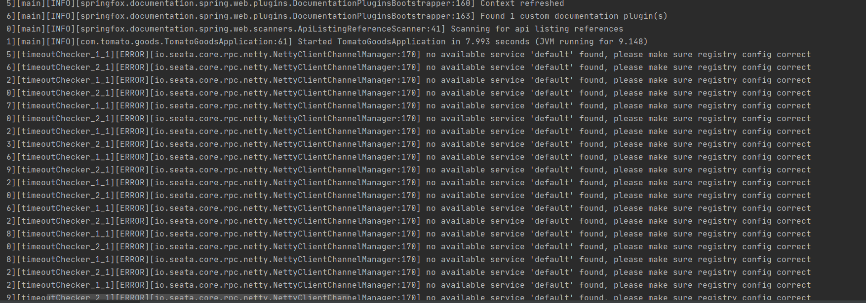 服务端启动，seata 报错 no available service ‘null‘ found, please make sure registry config correct_no ...
