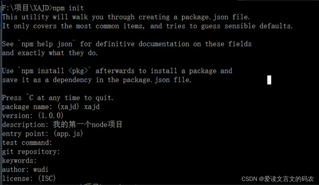 使用npm init初始化项目_npm初始化一个新项目-CSDN博客