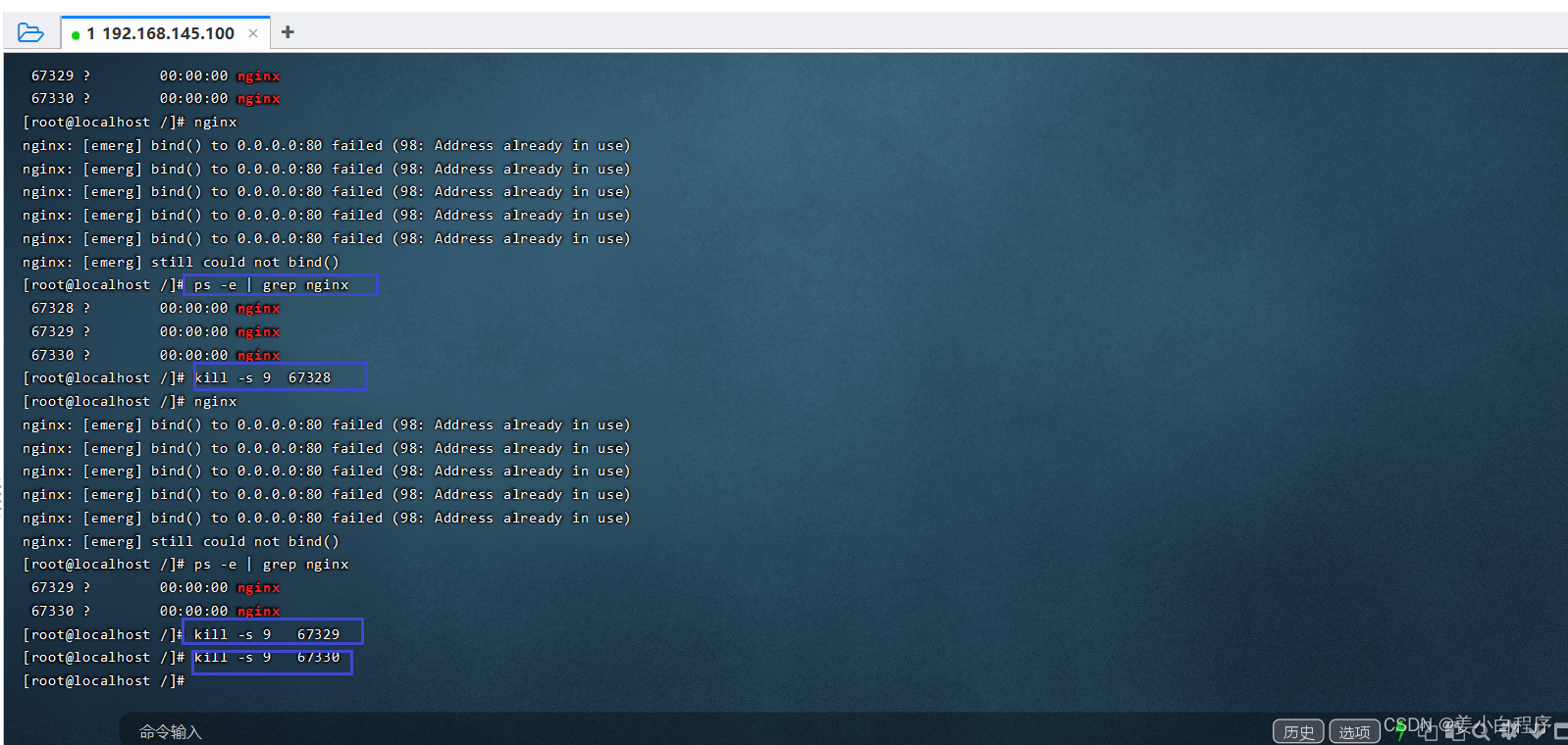 报错：[root Localhost ] Nginx Nginx [emerg] Bind To 0 0 0 0 80 Failed