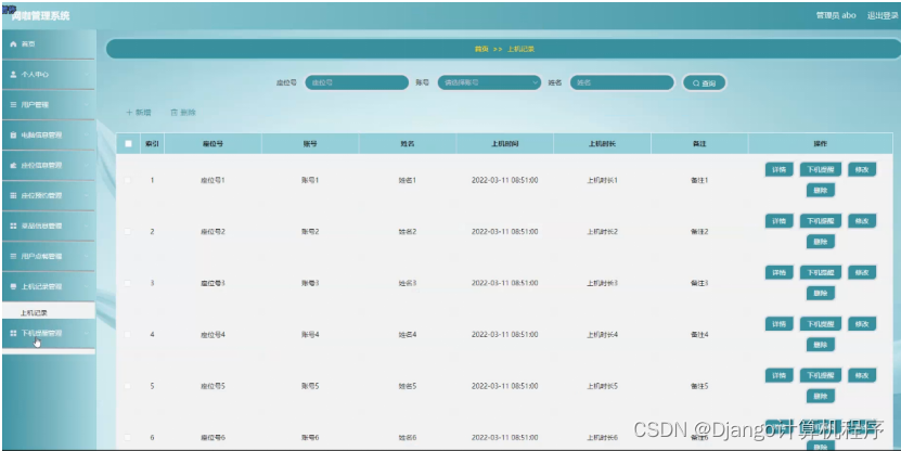 附源码 Python计算机毕业设计django网咖管理系统 