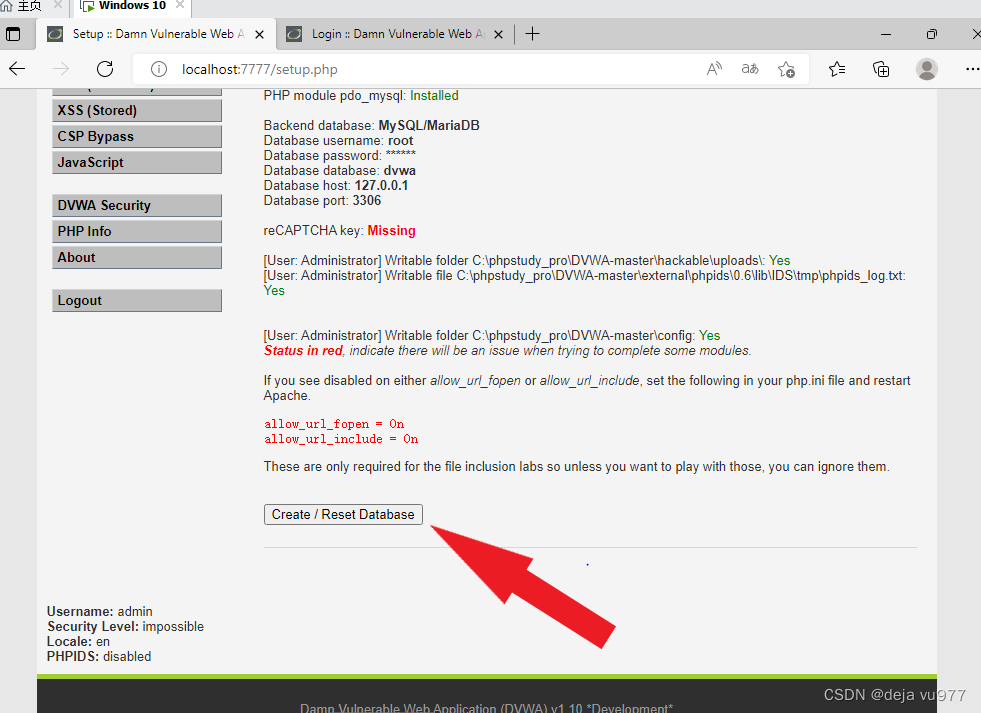 初次使用Phpstudy和配置DVWA_master_allow_url_include如何开启_deja vu977的博客-CSDN博客