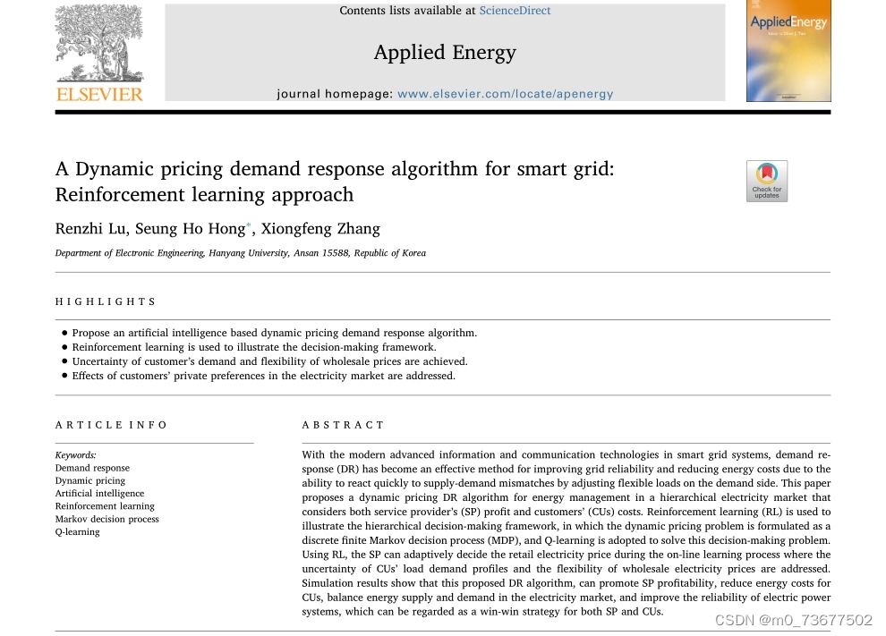python代码：基于强化学习的智能电网的动态定价方法 摘要：提出了一种考虑服务提供商(SP)利润和用户(CUs)成本的分级电力市场中能量管理的动态定价DR算法_强化学习辅助无线智能电网的动态 ...