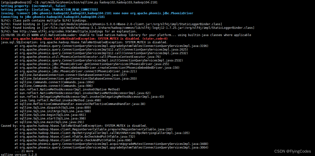 Phoenix连接hbase报错 Org Apache Hadoop Hbase Tablenotenabledexception Csdn博客