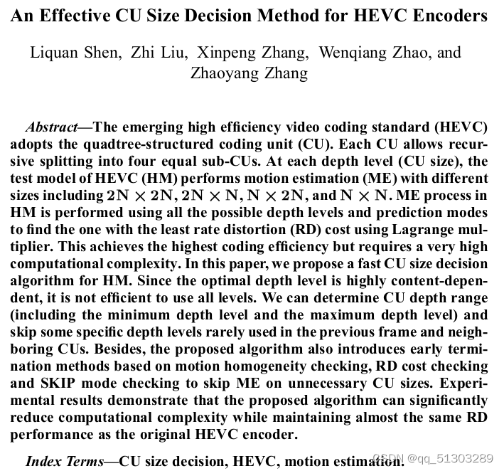 HM 复现论文《An Effective CU Size Decision Method for HEVC Encoder》_hm论文复现-CSDN博客