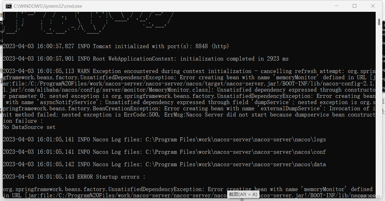 nacos报错解决：java.io.IOException: Failed to bind与No DataSource set等问题-CSDN博客