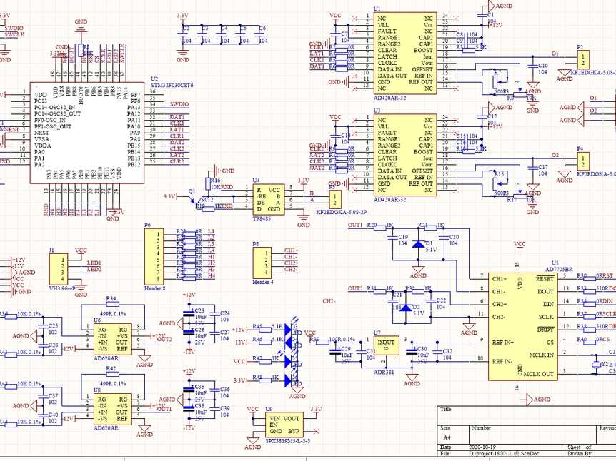 基于AD7705的超高精度电压采集电路板 4路电压采集端口，通过前端通过AD620运算放大器输出至AD5505通过STM32F030数据处理 ...