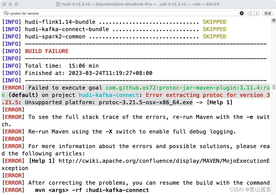 解决部署Hudi时遇到的 Error extracting protoc for version 3.21.5: Unsupported platform: protoc-xxx.exe 问题 ...