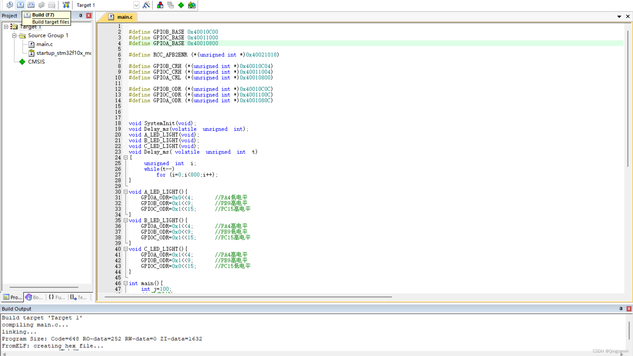 STM32F103的流水灯点亮版本1(寄存器地址操作)_stm32f103 hex-CSDN博客
