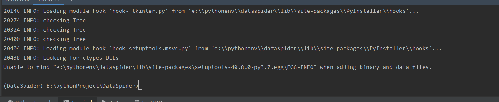 Unable to find “...\setuptools-40.8.0-py3.7.egg\EGG-INFO“ when adding binary and data files ...