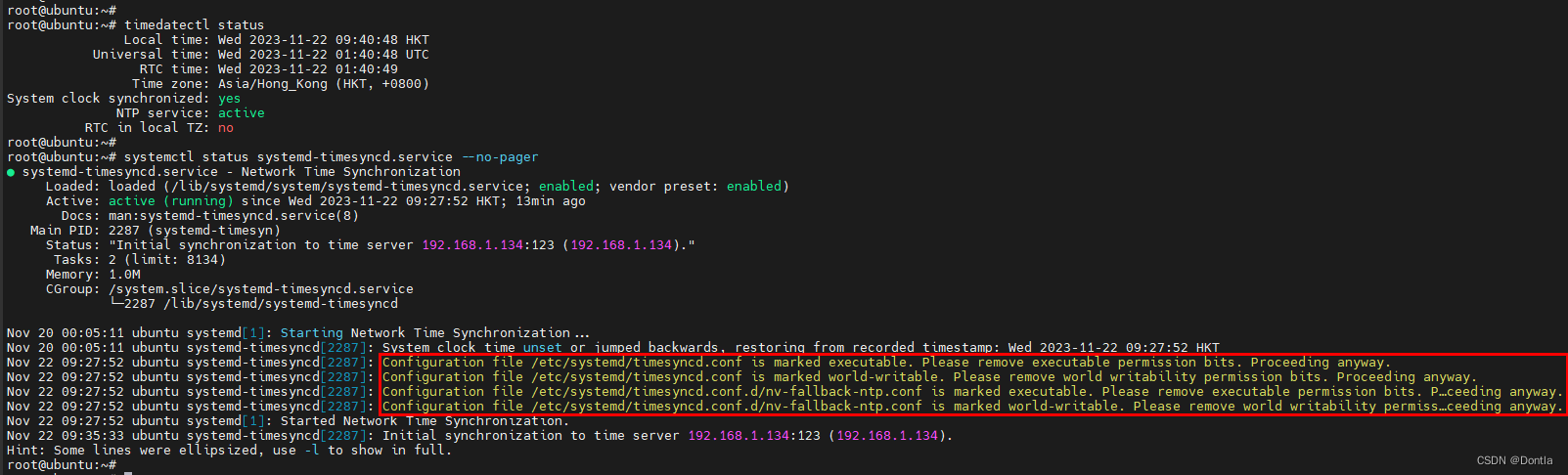 systemctl status警告：Configuration file is marked executable. Please remove executable permission ...