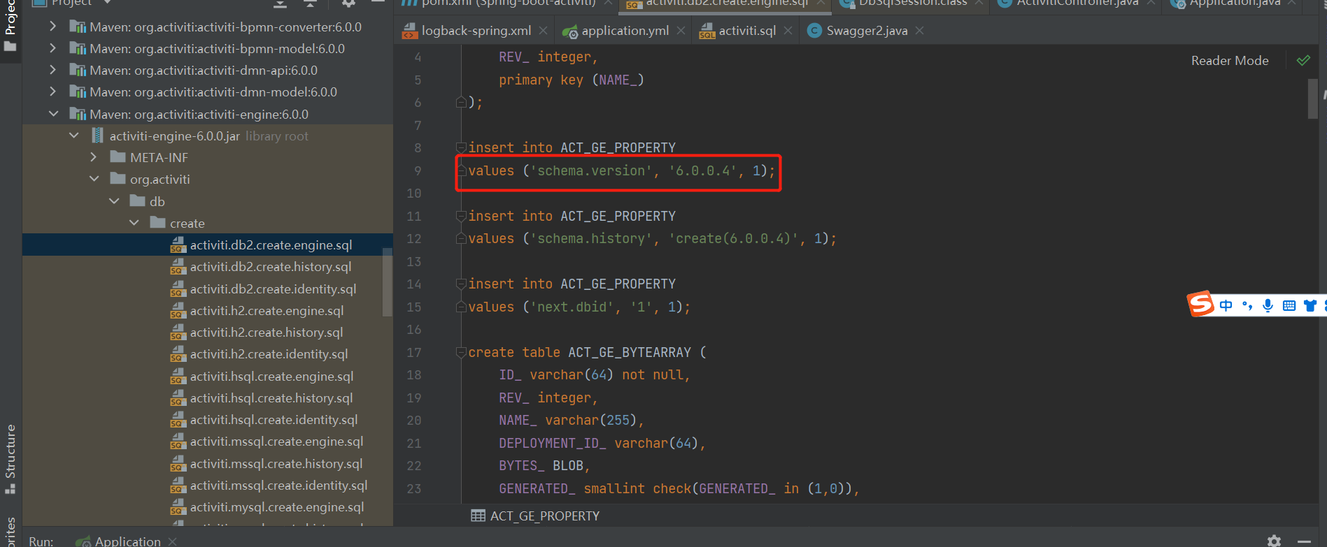 org.activiti.eng…Could not update Activiti database schema: unknown version from database: ‘6.5 ...