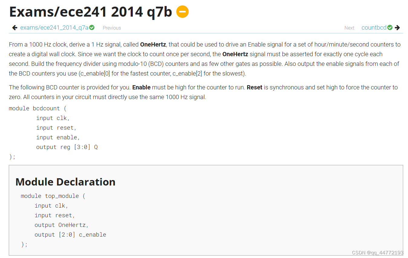 Hdlbits学习记录examsece241 2014 Q7b Csdn博客 