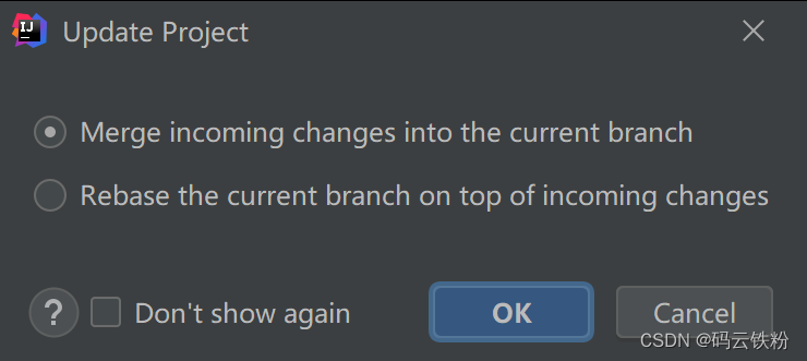 Merge the incoming changes into the current branch和Rebase the current ...