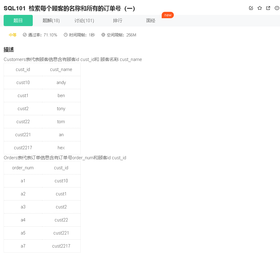 牛客sql学习 必知必会42101 检索每个顾客的名称和所有的订单号(一)客户表商品表订单表检索所有为下单的顾客名顾客号 Csdn博客