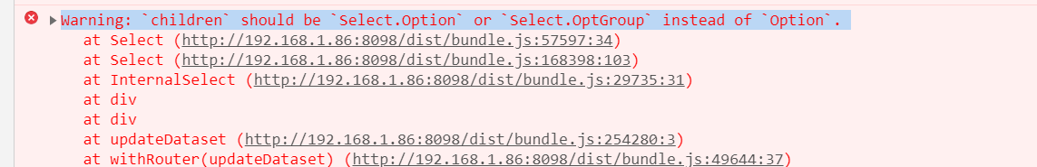 Warning: `children` should be `Select.Option` or `Select.OptGroup ...