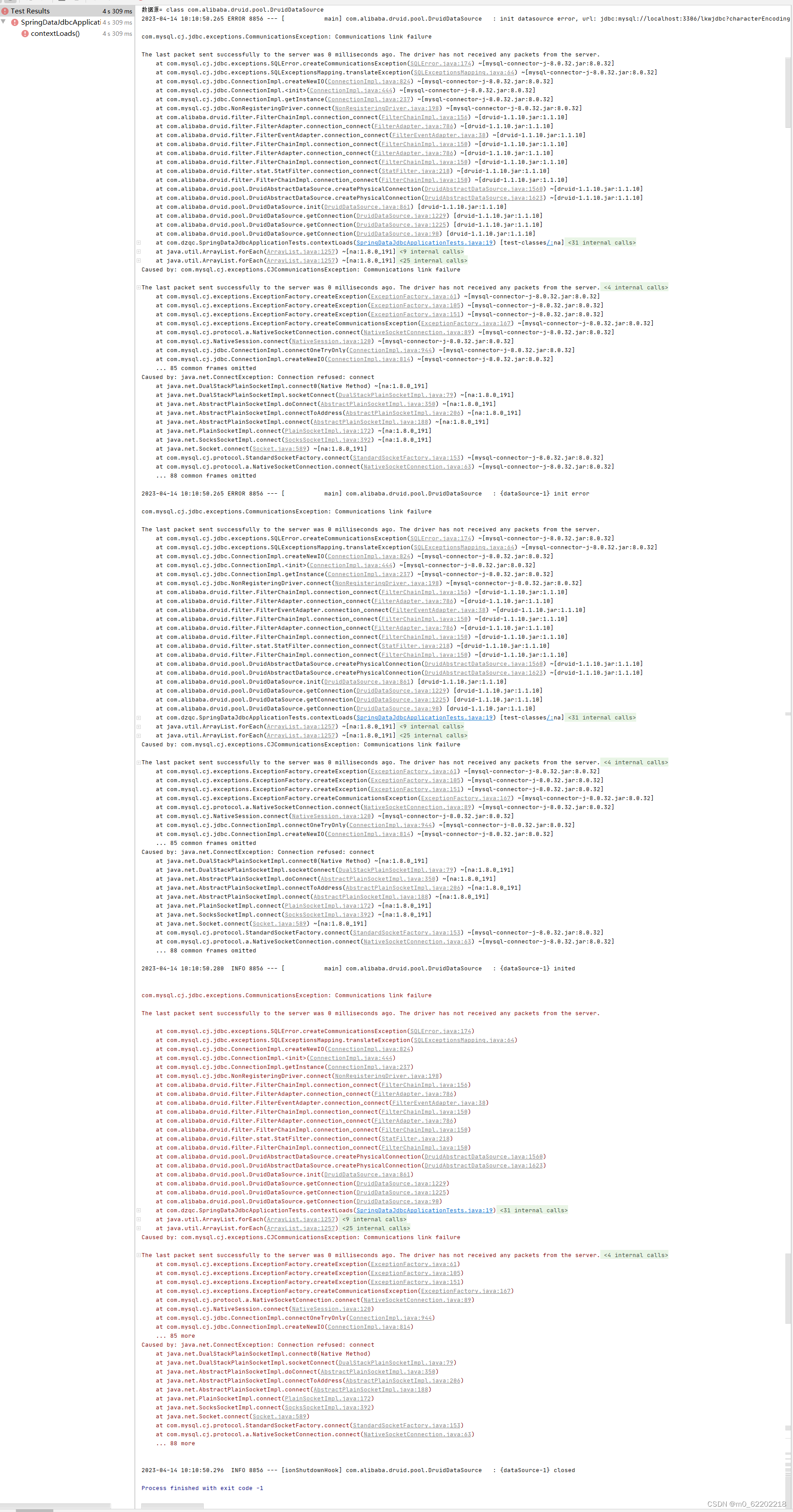 解决：com.mysql.cj.jdbc.exceptions.CommunicationsException: Communications link failureThe last ...