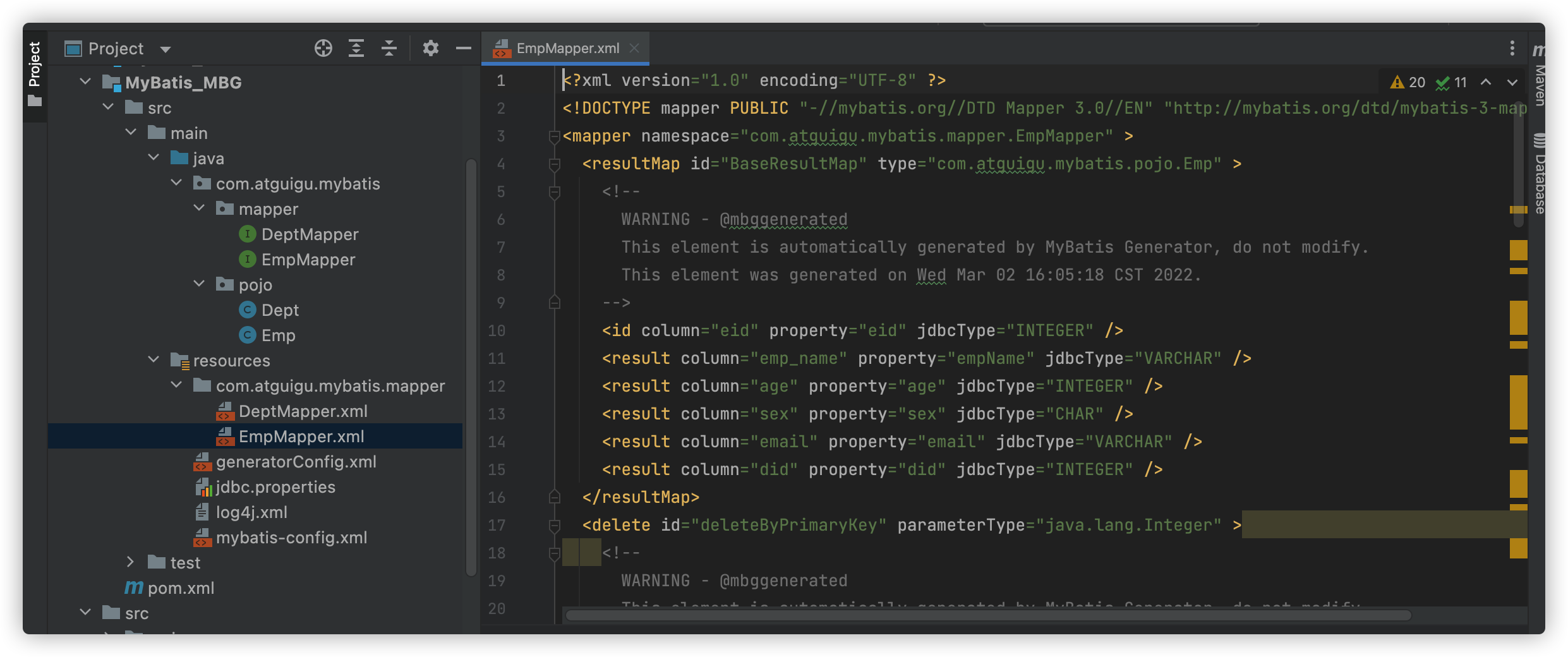 【MyBatis笔记】10 - MyBatis逆向工程：根据SQL表单自动创建pojo、mapper接口、映射文件_根据sql生成do mapper-CSDN博客