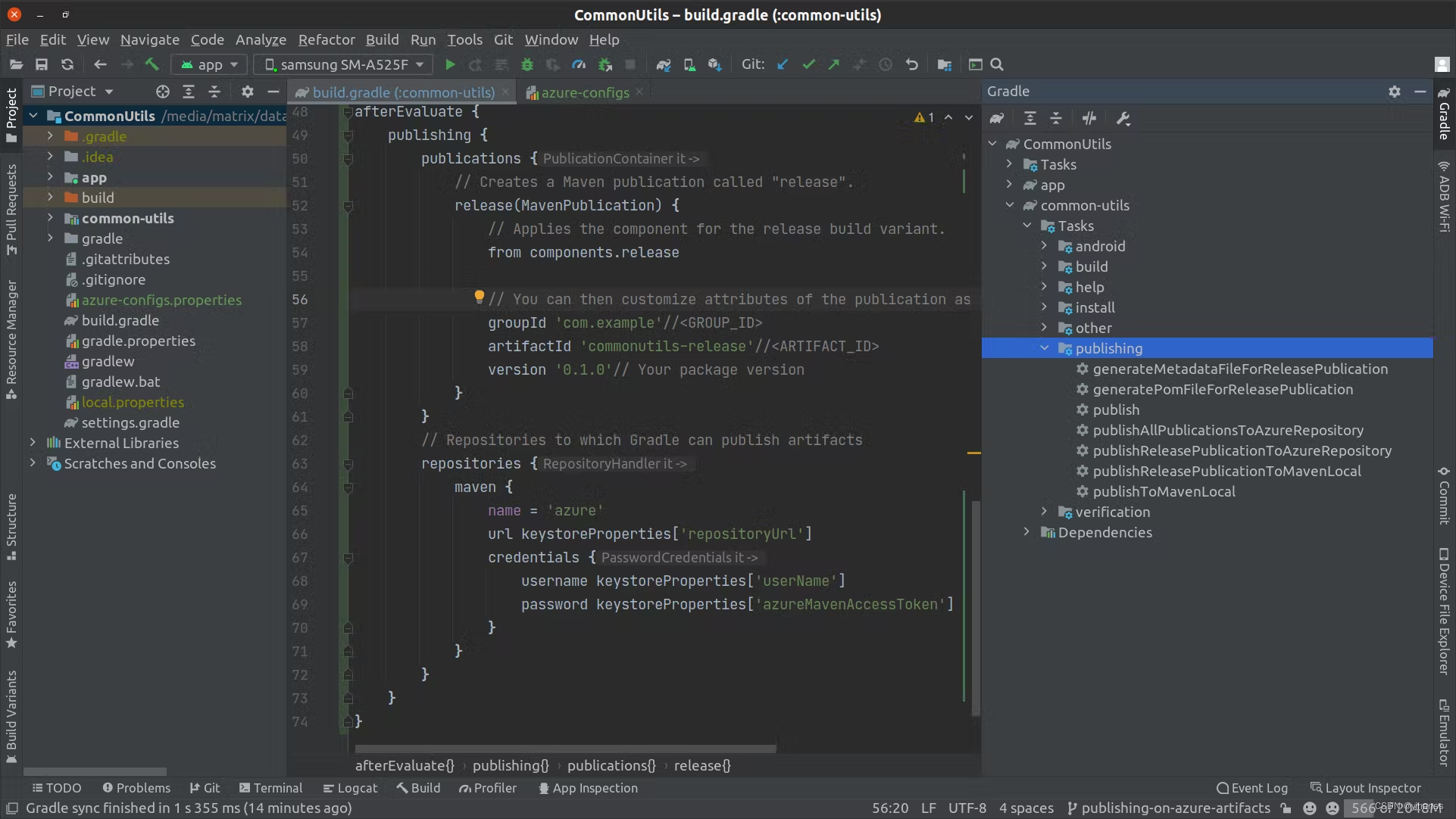 使用 Mavin Publish Gradle 插件将 Android 库发布到 Azure Artifacts_could not get unknown property 'release ...