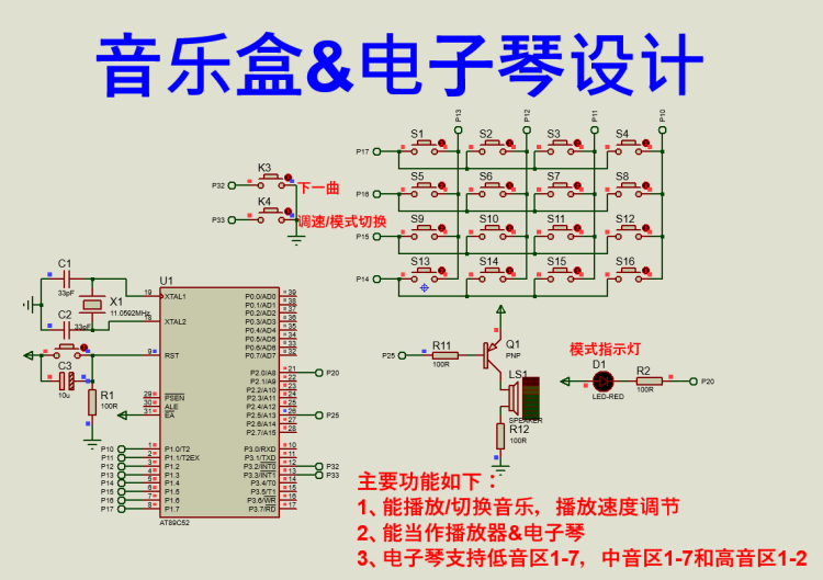 【Proteus仿真】【51单片机】音乐盒&电子琴设计_51单片机音乐八音盒和电子钢琴-CSDN博客