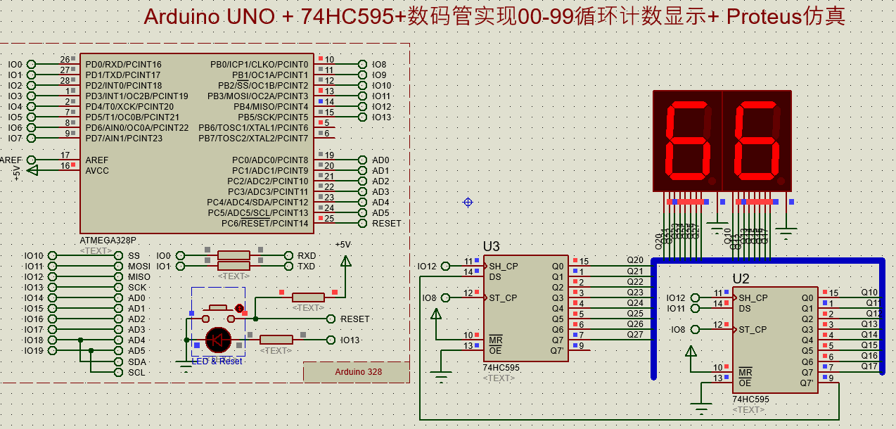Arduino UNO + 74HC595联级+数码管实现00-99循环计数显示+ Proteus仿真_单片机arduino怎么实现0到99计数-CSDN博客