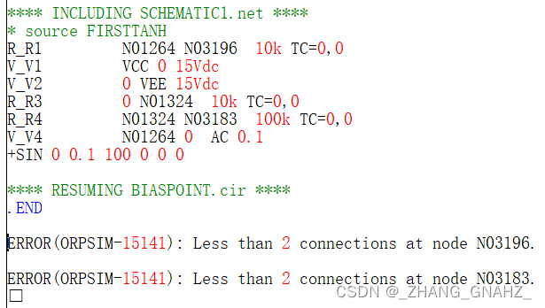 PSpice仿真报错ERROR(ORPSIM-15141): Less than 2 connections at node_less than 2 connection at node-CSDN博客