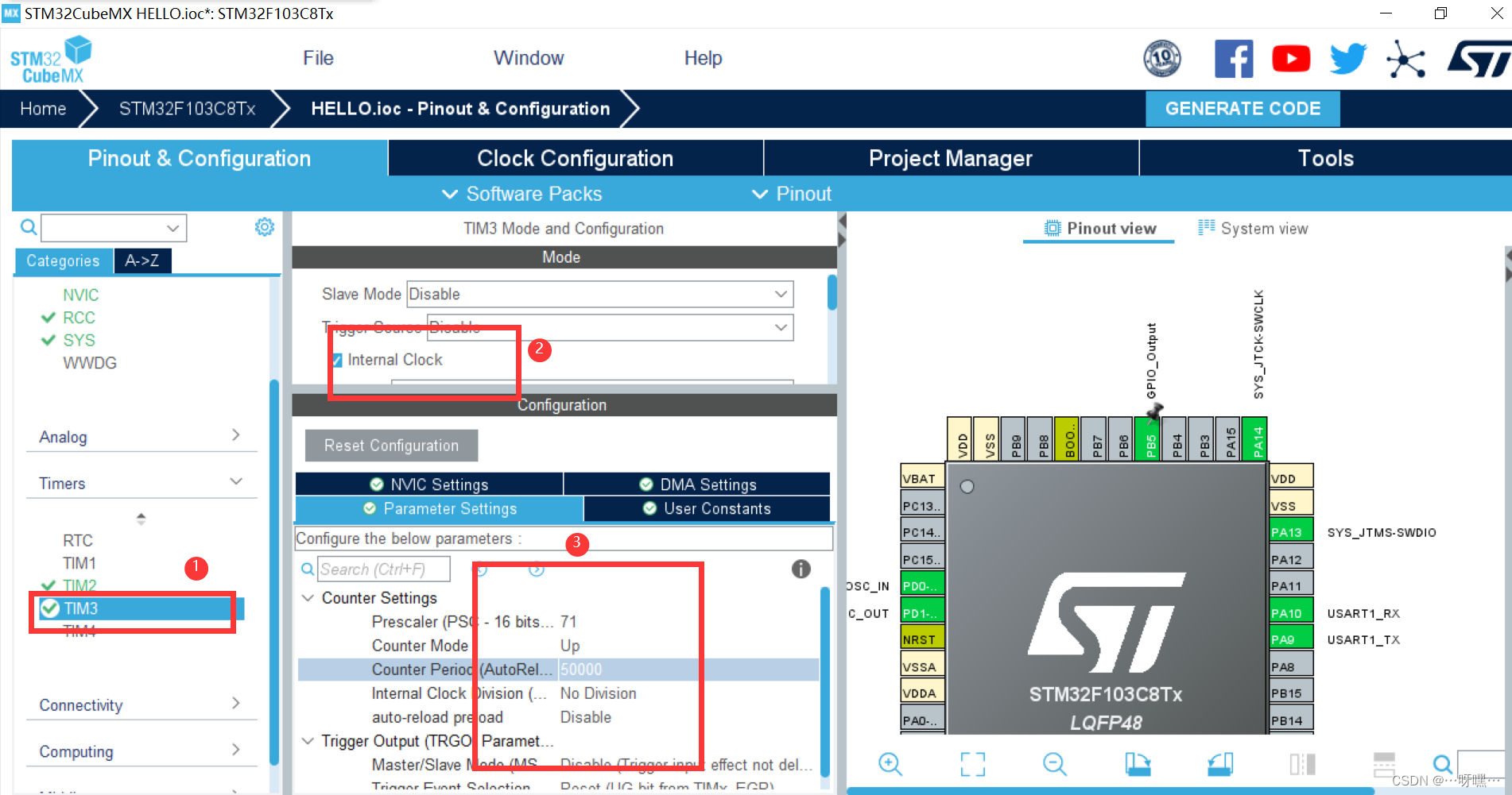 【嵌入式07.1】STM32F103C8T6开发板+CubeMX采用定时器实现周期性串口输出和LED闪烁_c8t6有tim5吗-CSDN博客