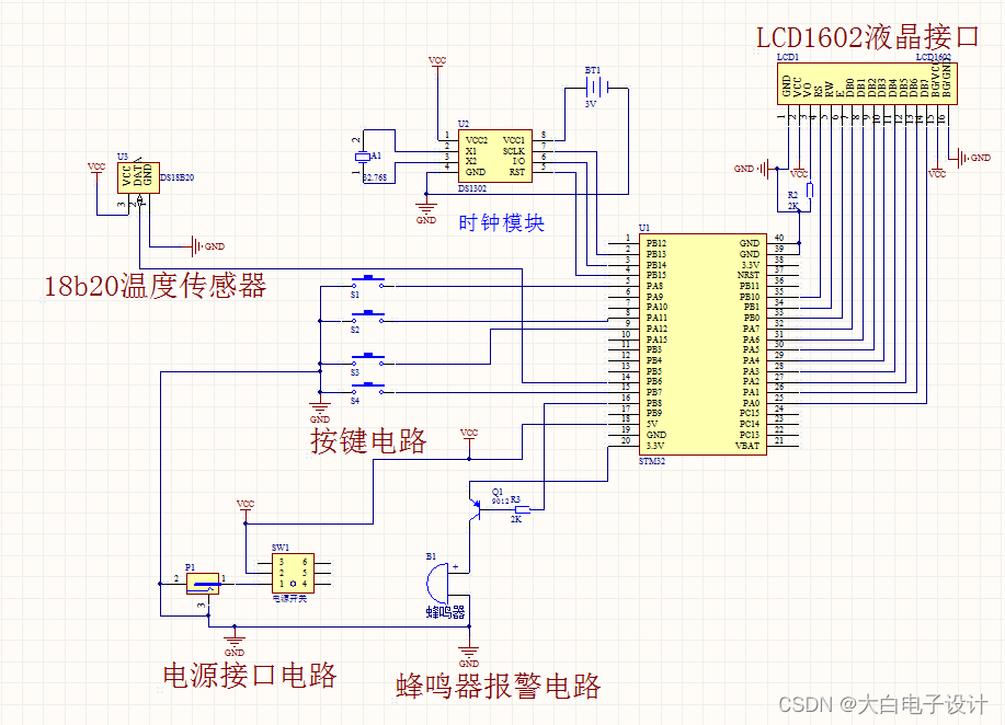 97、基于stm32单片机万年历闹钟温度lcd1602系统设计 程序原理图pcb源文件参考论文开题报告硬件设计资料元器件清单等开发板温度电子时钟设计 Csdn博客