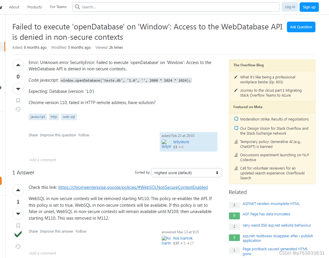 Failed to execute ‘openDatabase‘ on ‘Window‘: Access to the WebDatabase API is denied in non ...