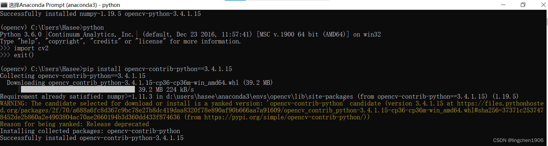 【Python-Anaconda】在anaconda中创建、激活虚拟环境；在anaconda中所创建的虚拟环境中安装OpenCv；如何在jupter notebook中使用所创建的虚拟环境 ...