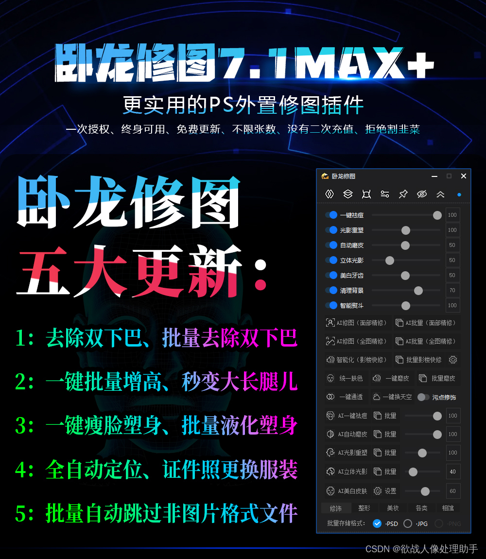 卧龙修图7.1MAX+（Photoshop插件分享）_ps卧龙修图插件-CSDN博客