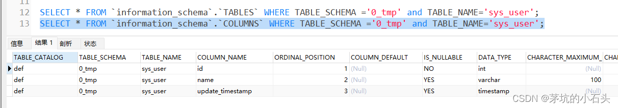 mysql 查看建表语句DDL，简要查看表字段信息，详细查看表字段信息。SHOW CREATE TABLE sys_user；DESCRIBE sys_user；_mysql 查看表的ddl ...