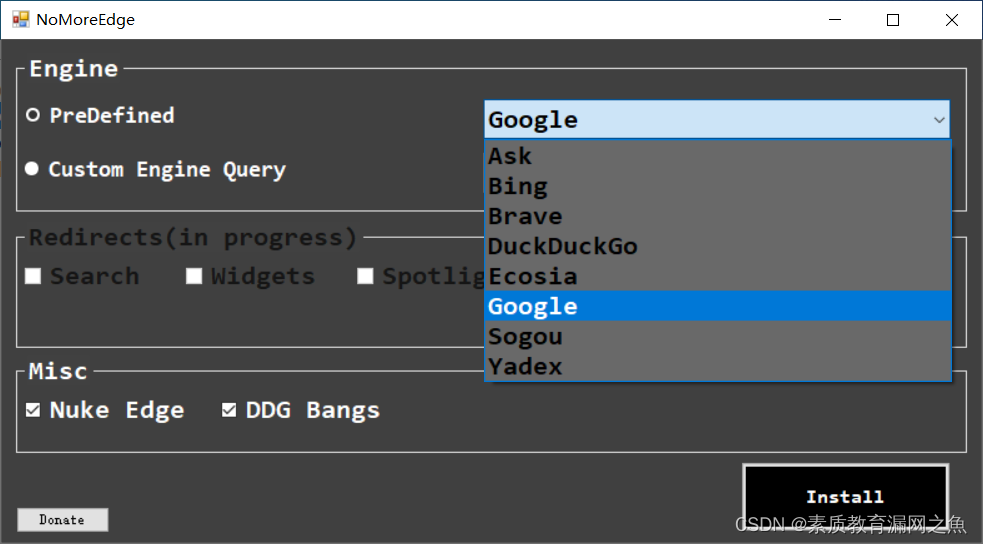 修改win10搜索框(Cortana)调用默认浏览器(edge)和搜索引擎_win10搜索栏引擎更改-CSDN博客