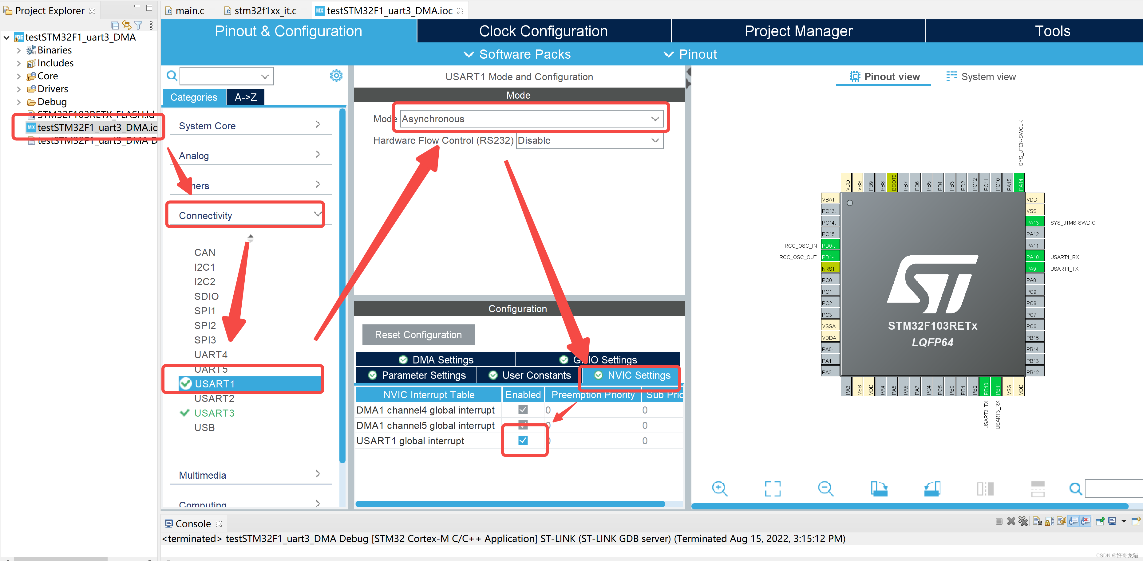 软件STM32cubeIDE下F103配置uart3+uart1+DMA收发+简单数据解析-基础样例-进阶】_stm32f103 usart dma demo-CSDN博客