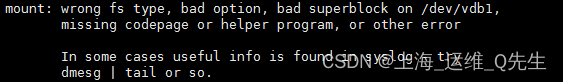磁盘挂载失败:mount: wrong fs type, bad option, bad superblock on /dev/vdb1 故障排除_wrong fs type bad ...