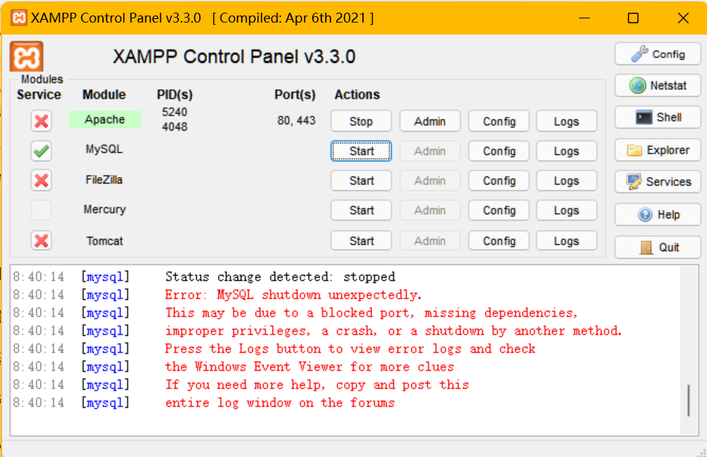 XAMPP MySQL无法启动_xampp mysql修改端口号后-CSDN博客