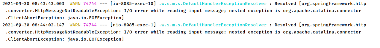 WARN 32136 --- [nio-8085-exec-4] .w.s.m.s.DefaultHandlerExceptionResolver : Resolved [org ...