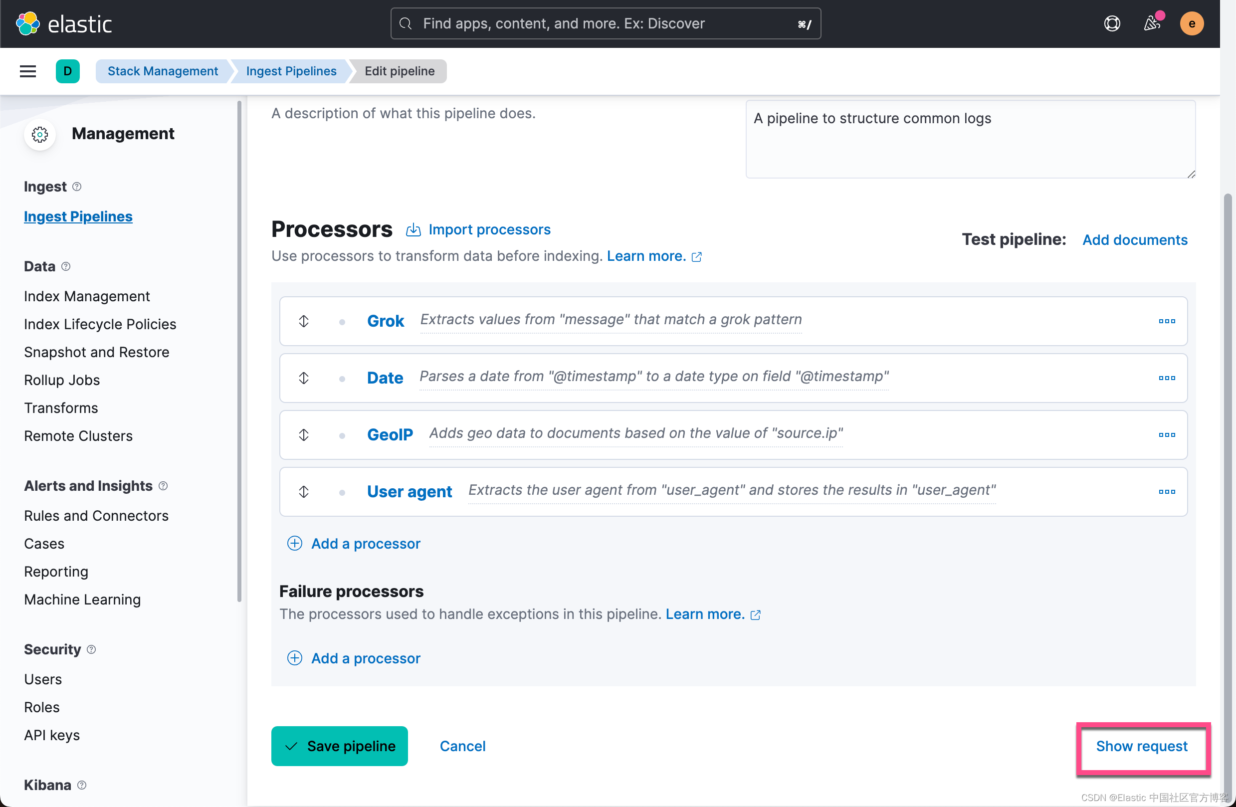Elasticsearch：ingest pipeline 使用示例 - 解析常用日志格式_pipeline 邮件内容 日志-CSDN博客