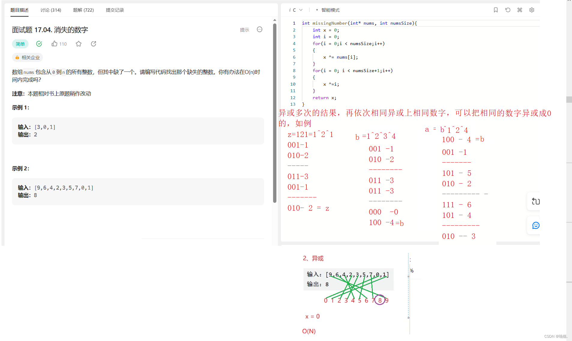 力扣的单身狗的问题，消失的数字 Csdn博客 