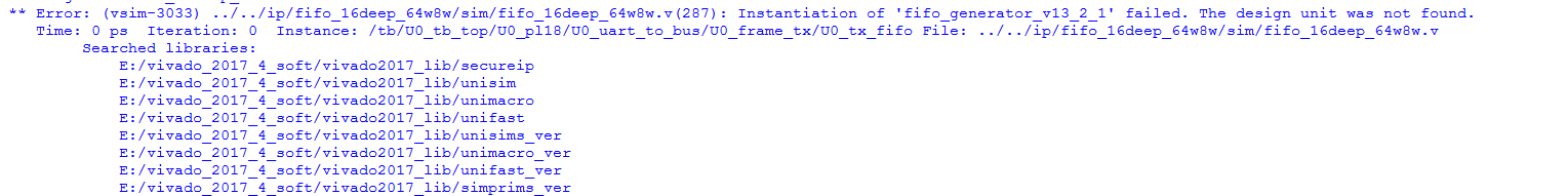 vivado编译fifo出错modelsim_syntax error found in the scope following