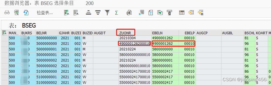 BSEG-ZUONR凭证的分配号=采购订单+行号-CSDN博客