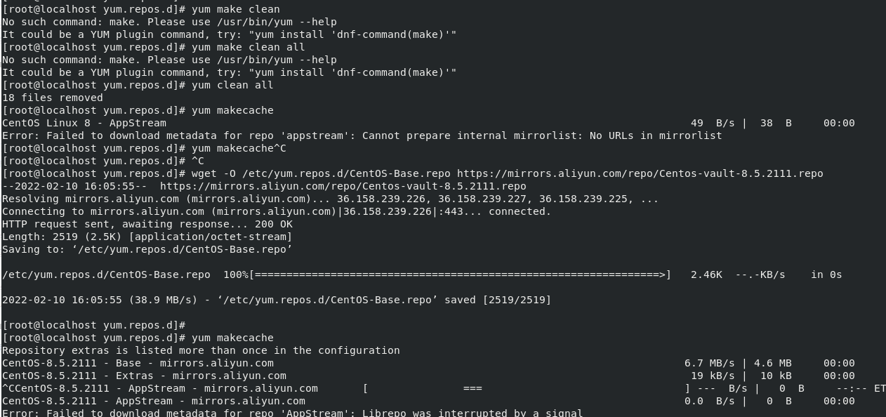 关于 CentOS8出现“ Error: Failed to download metadata for repo ‘AppStream‘ “ 的解决方法_error: failed to ...